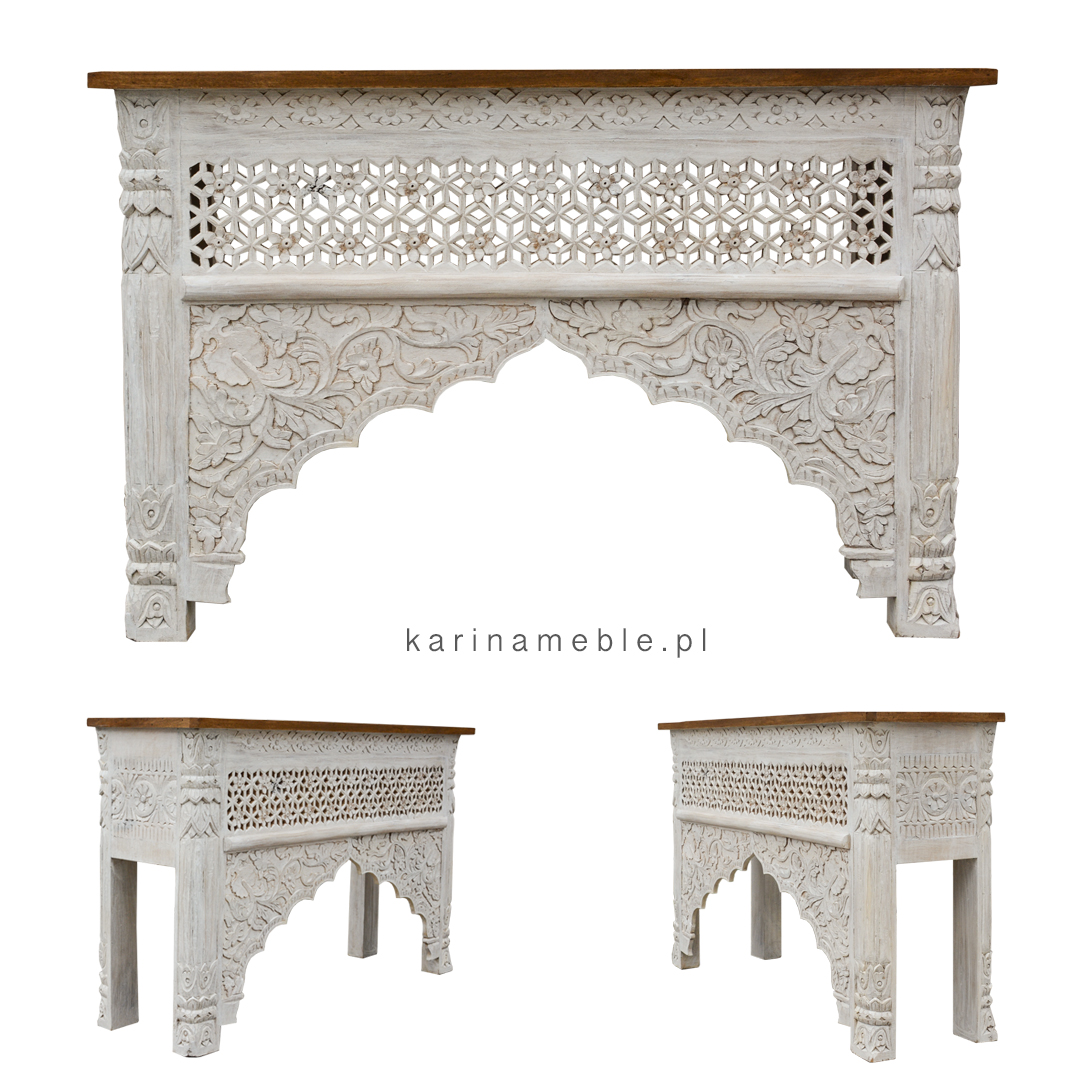 meble boho indyjskie konsola stolik rzeźbiony biały – industrialne ...